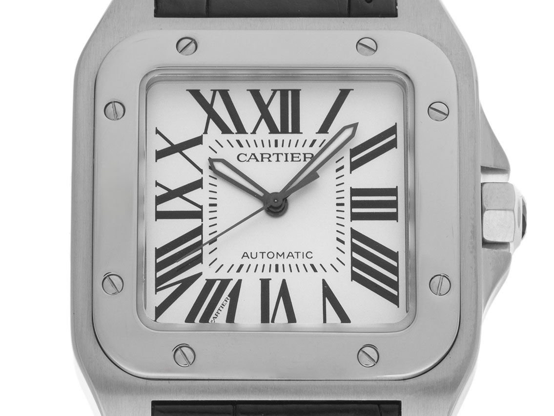 Cartier Santos 100 XL Krokoleder FaltschlieBe stainless steel Bracelet Leder Kroko FaltschlieBe 50 x 38mm as new vintage 10000078454 English Watch